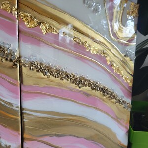 Blush Pink & Gold Geode Resin Wall Art: Modern Abstract Canvas (24x54 ...
