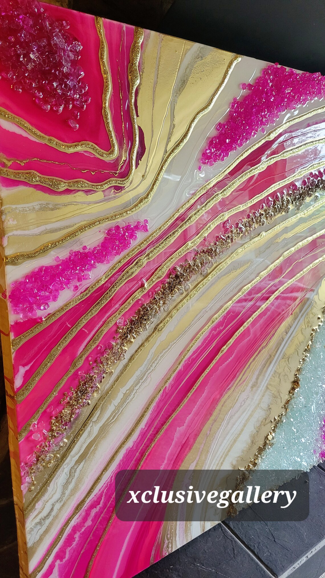 Large Fuschia Pink Geode Resin Art With Gold Sparkle (36x72) - Etsy