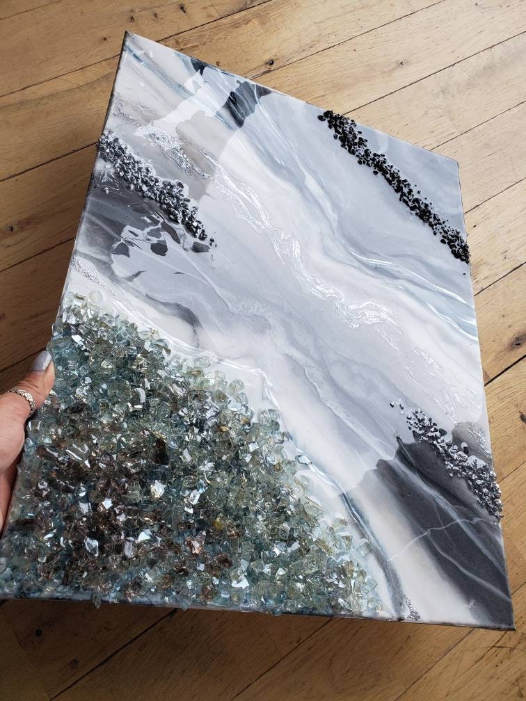 Silver Resin Art Grey Geode Resin Painting Resin Art - Etsy Australia