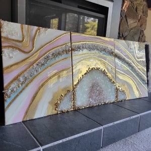 20x48 Blush Pink Geode Epoxy Artwork / Wall Art / Blush Pink / Gold ...