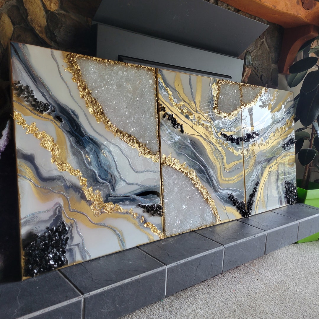 3 Piece Silver & Gold Geode Resin Art: Modern Luxury Decor - Etsy