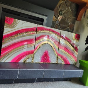 3 Piece Pink Geode Gold / Resin Geode / Geode Painting / Geode / Art ...