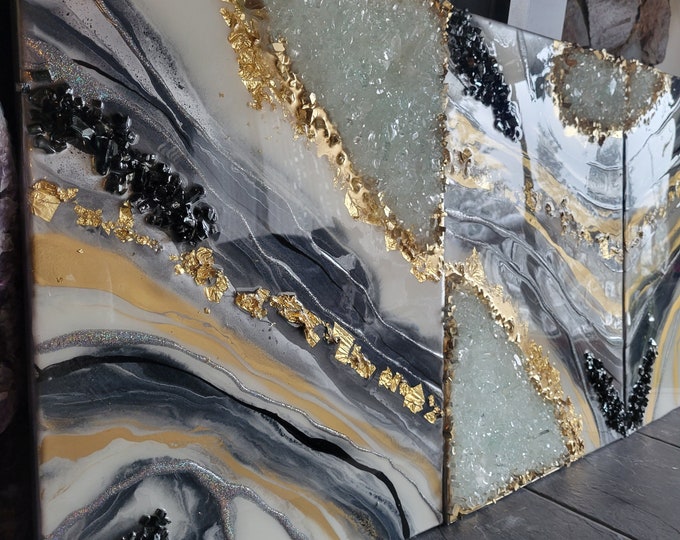 Resin Geode Painting - Crystal - Gold - Rock - Agate - Resin - Textured ...