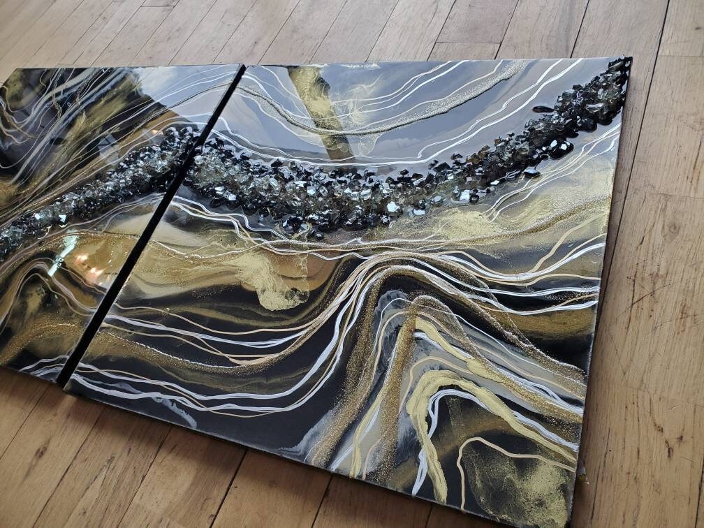 Black and Gold Geode Abstract Art Gold Geode Gold - Etsy Canada