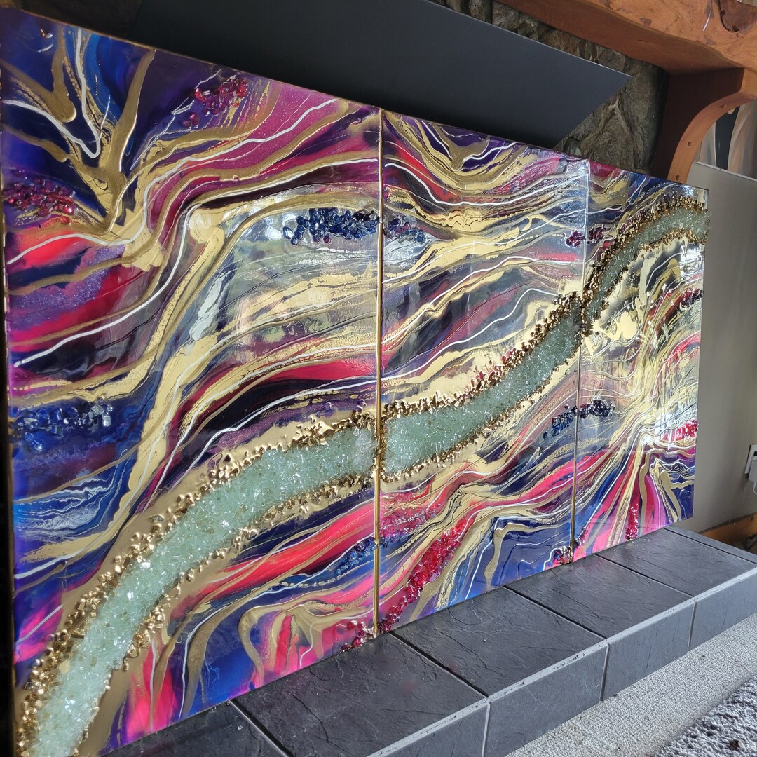 36x72 Inches Pink Blue Epoxy Resin Geode Wall Art / Modern Art / Pop ...