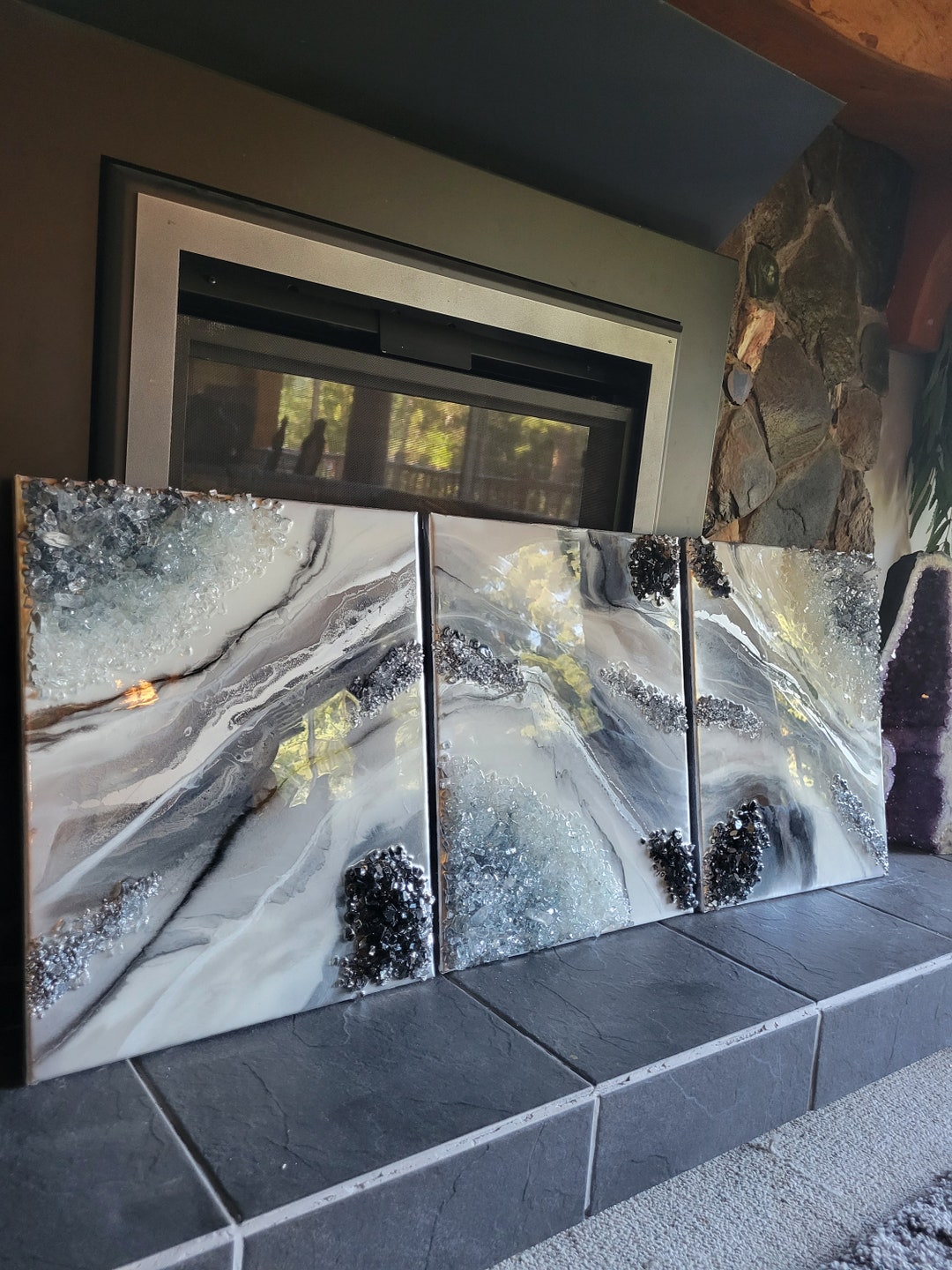 Silver Grey Resin Geode Epoxy Artwork/ Crystal Art / Silver Decor ...