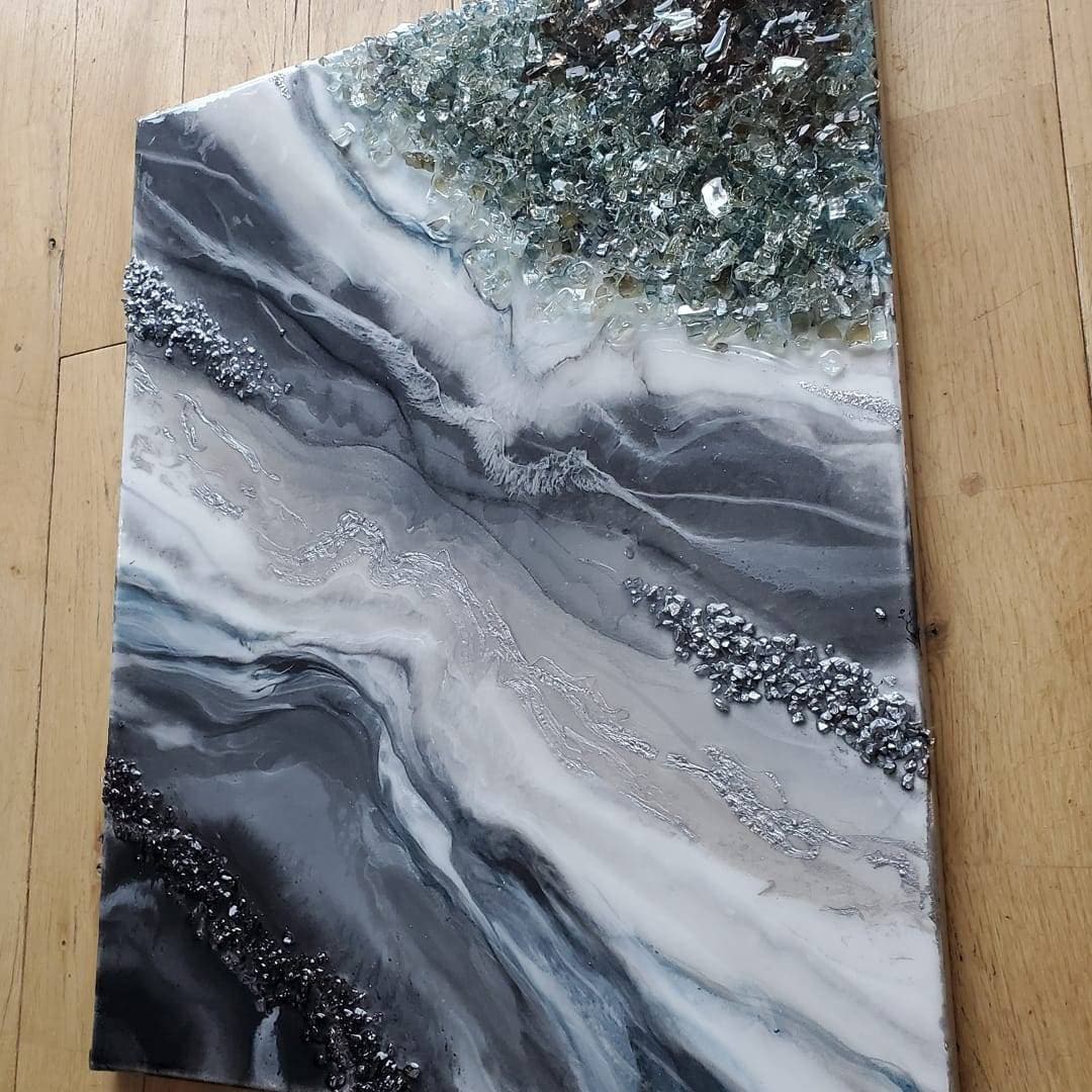 Silver Resin Art Grey Geode Resin Painting Resin Art - Etsy Australia