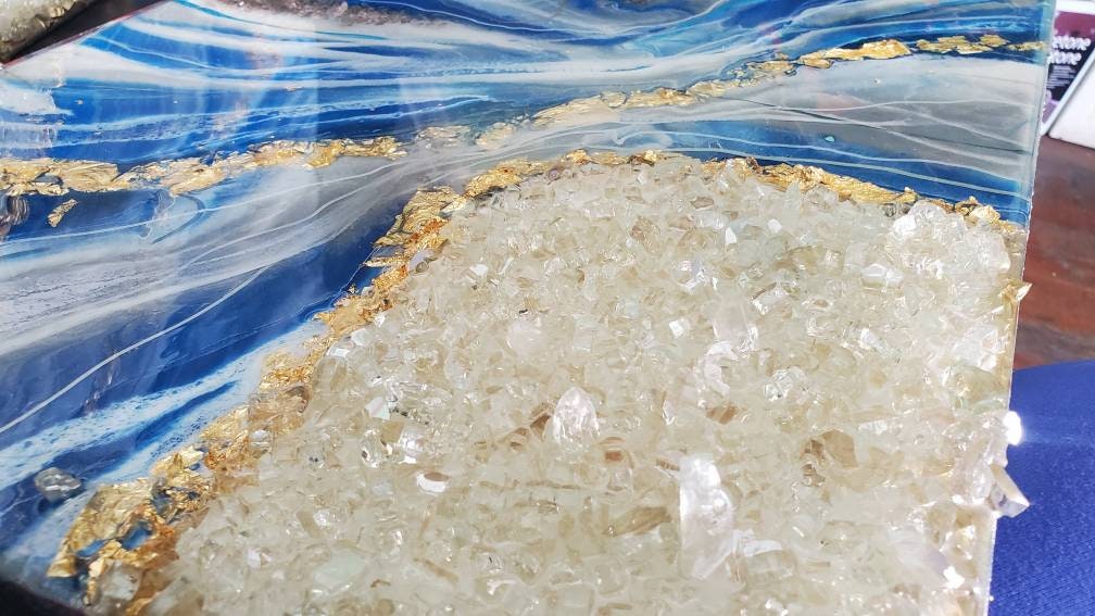 2 Piece Blue Geode / Blue Geode / Blue Geode Painting / Resin - Etsy