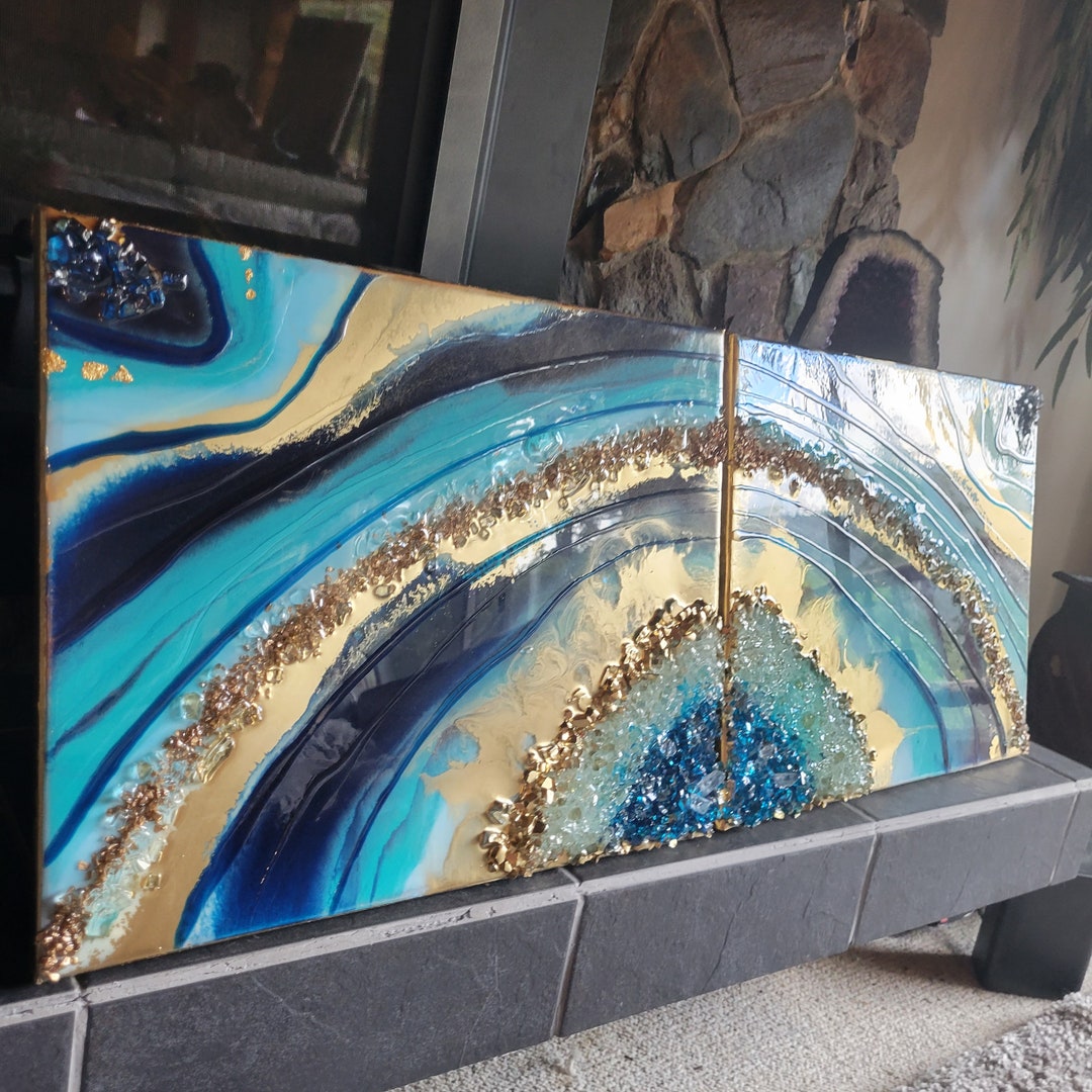 Blue Geode Resin Wall Art: Quartz Crystal Epoxy Painting - Etsy