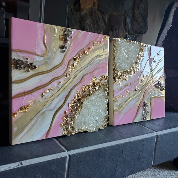 Pink Resin Artwork/ Epoxy Art / Resin Geode / Quartz / Resin / | Etsy