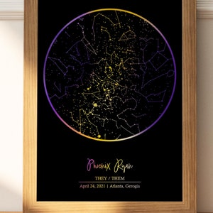 Custom by Date Nonbinary Flag Star Map Poster Subtle Enby - Etsy