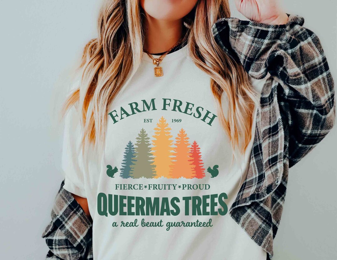 LGBTQ Farm Fresh Rainbow Christmas Shirt, Gay Retro Christmas Unisex ...