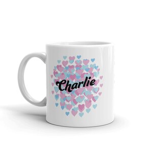 Transgender Heart Custom Name Coffee Mug, LGBT Trans Flag Color Mug for ...