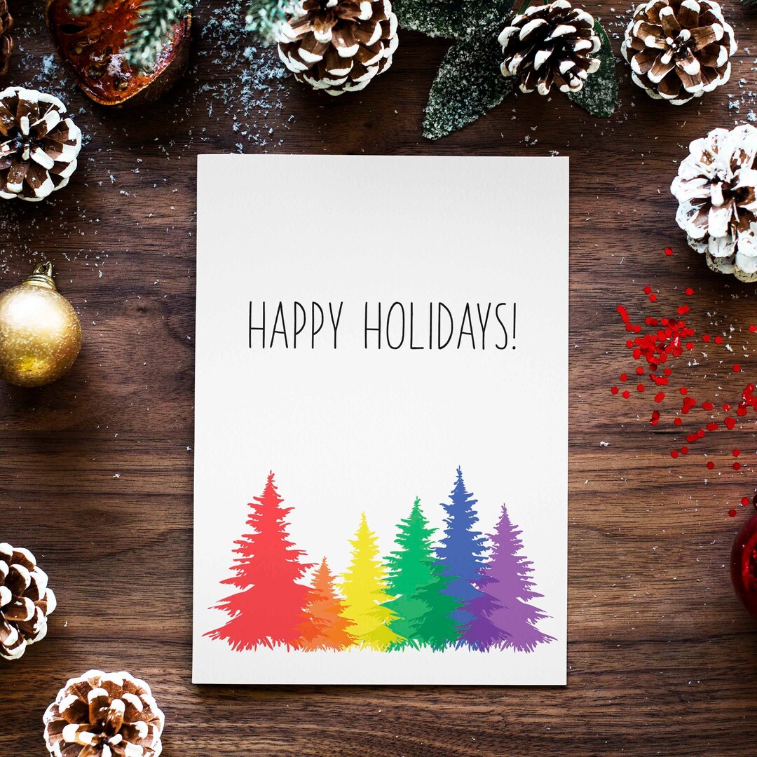 LGBTQ Happy Holidays Gay Rainbow Color Christmas Tree Card, Gay Pride ...