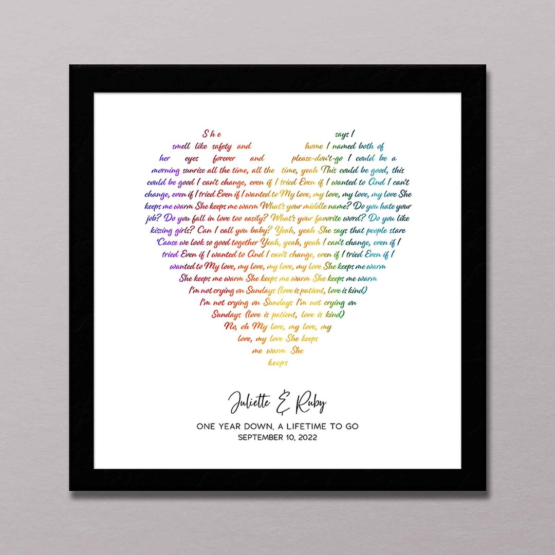 Custom Song Rainbow Flag Heart Lyrics Print, LGBTQ Song Poster, Gay ...