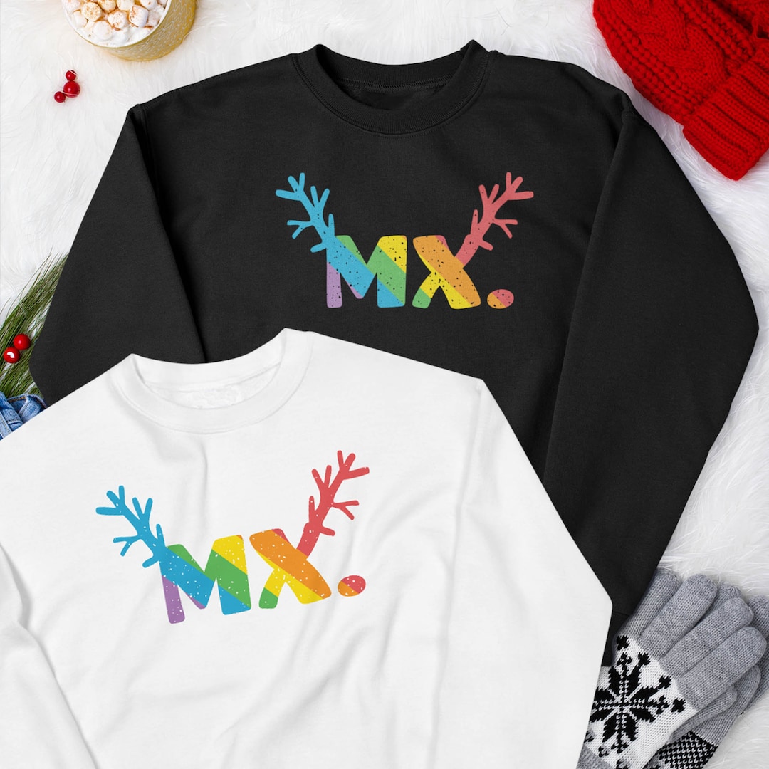 Mx & Mx Gender Neutral Honorific Rainbow Christmas Sweaters, Nonbinary ...