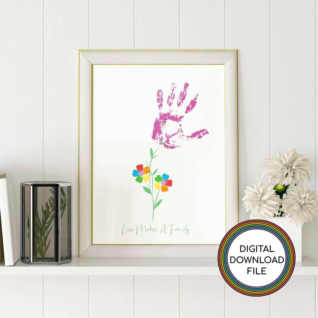 LGBTQ Rainbow Flower Handprint Wall Art, Lesbian Mother's Day Kids ...
