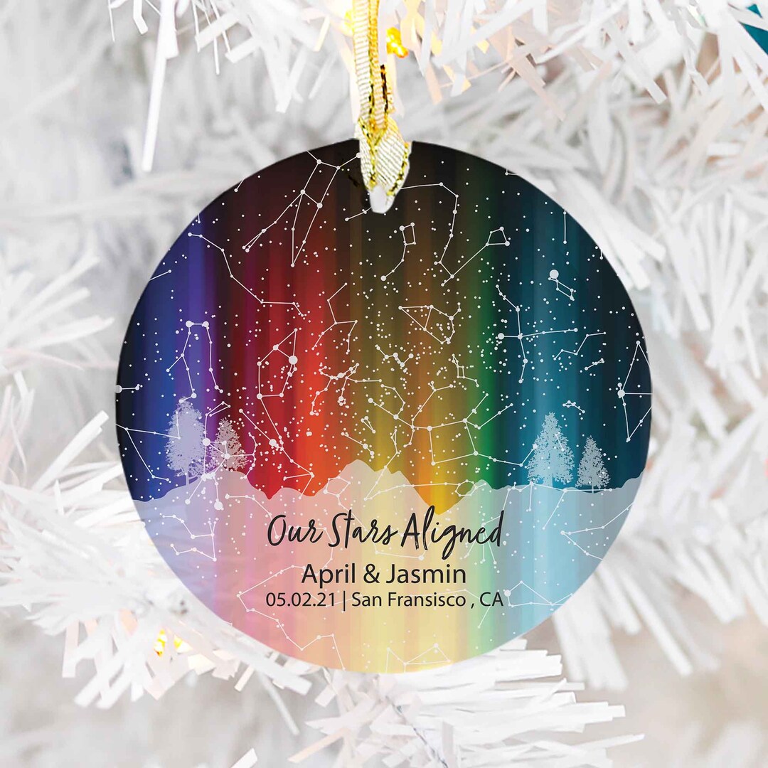 LGBT Custom by Date Star Map, Queer Pride Rainbow Star Chart Ornament ...