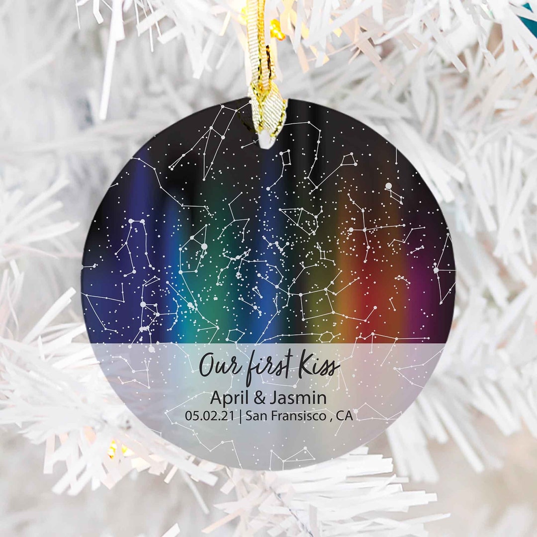 LGBTQ Pride Rainbow Star Map Custom by Date Ornament, Gay Wedding Gift ...