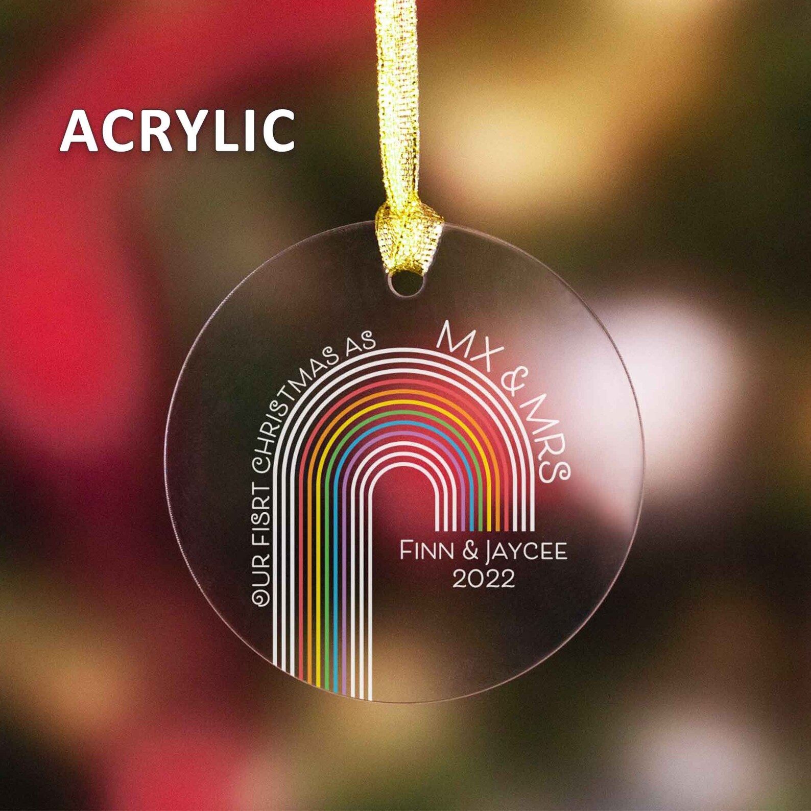 LGBTQ First Christmas Mx & Mrs Nonbinary Rainbow Ornament, Enby ...