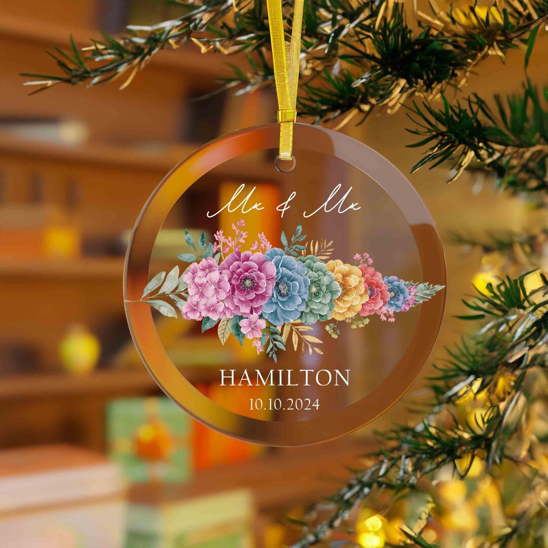 LGBTQ Rainbow Flower Pride Custom Title Mrs Mr Mx Ornament, Gay ...