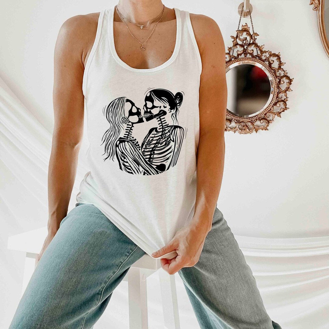Lesbian Pride Tank Top Kissing Skeleton Top For Lgbtq Tank Top For
