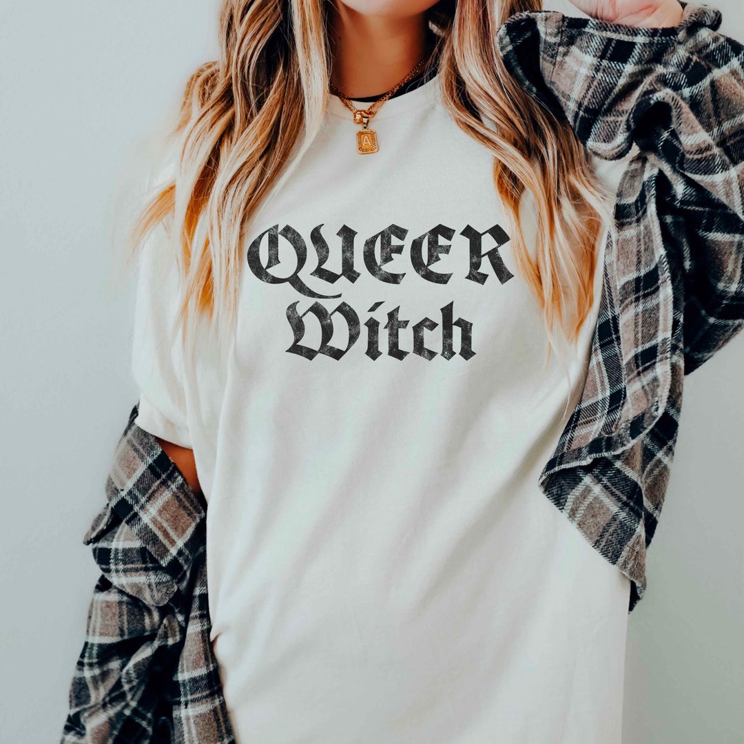 Retro Queer Witch Funny Sapphic T Shirt, LGBTQIA Lesbian Pride Unisex ...