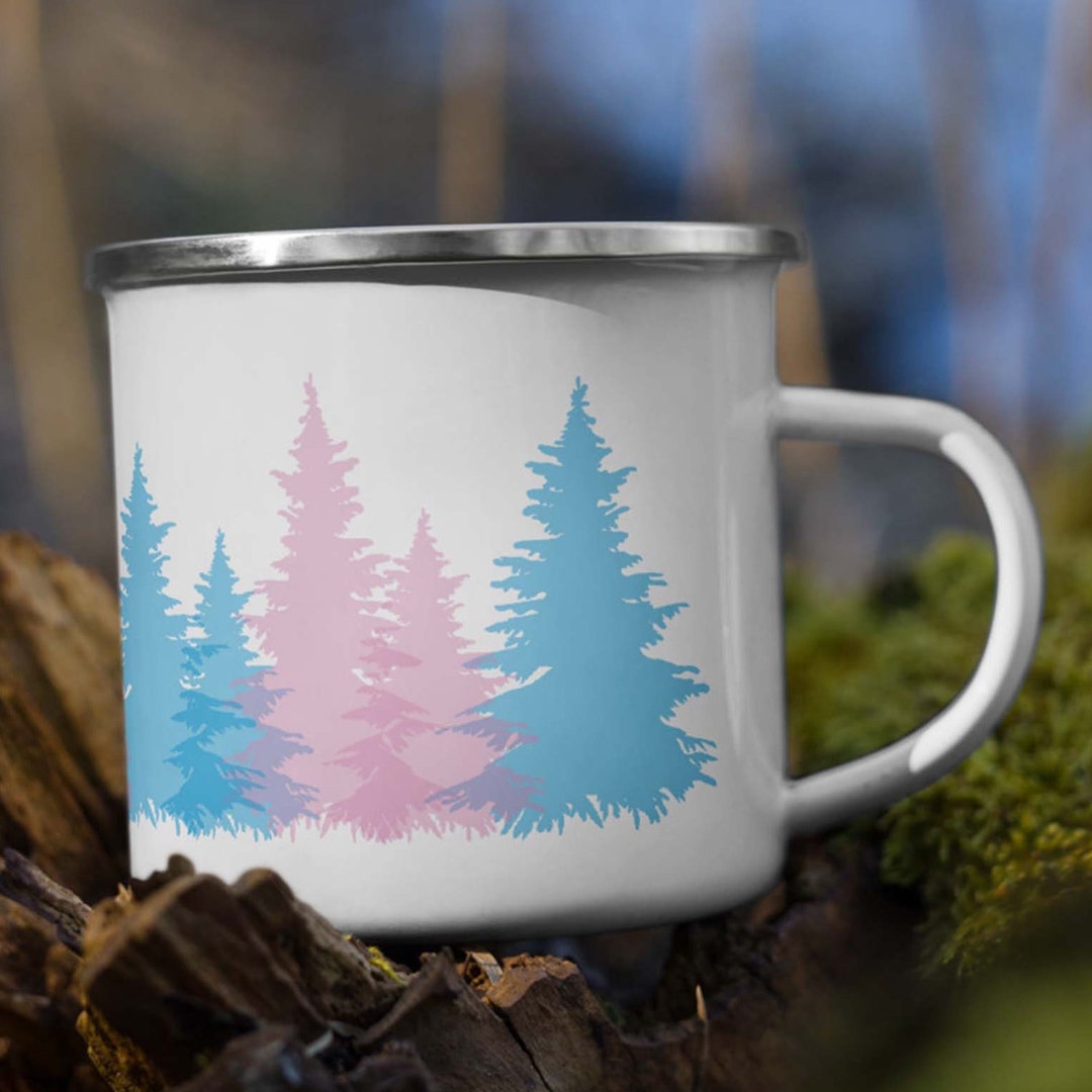 Transgender Flag Christmas Tree Camping Mug, Subtle Transgender Pride ...