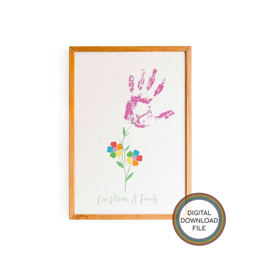 LGBTQ Mothers Day Printable Art, Rainbow Flower Handprint Bouquet, Gay ...