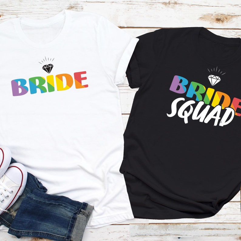 Lgbtq Rainbow Bride And Bride Squad Lesbian Bachelorette Party Etsy