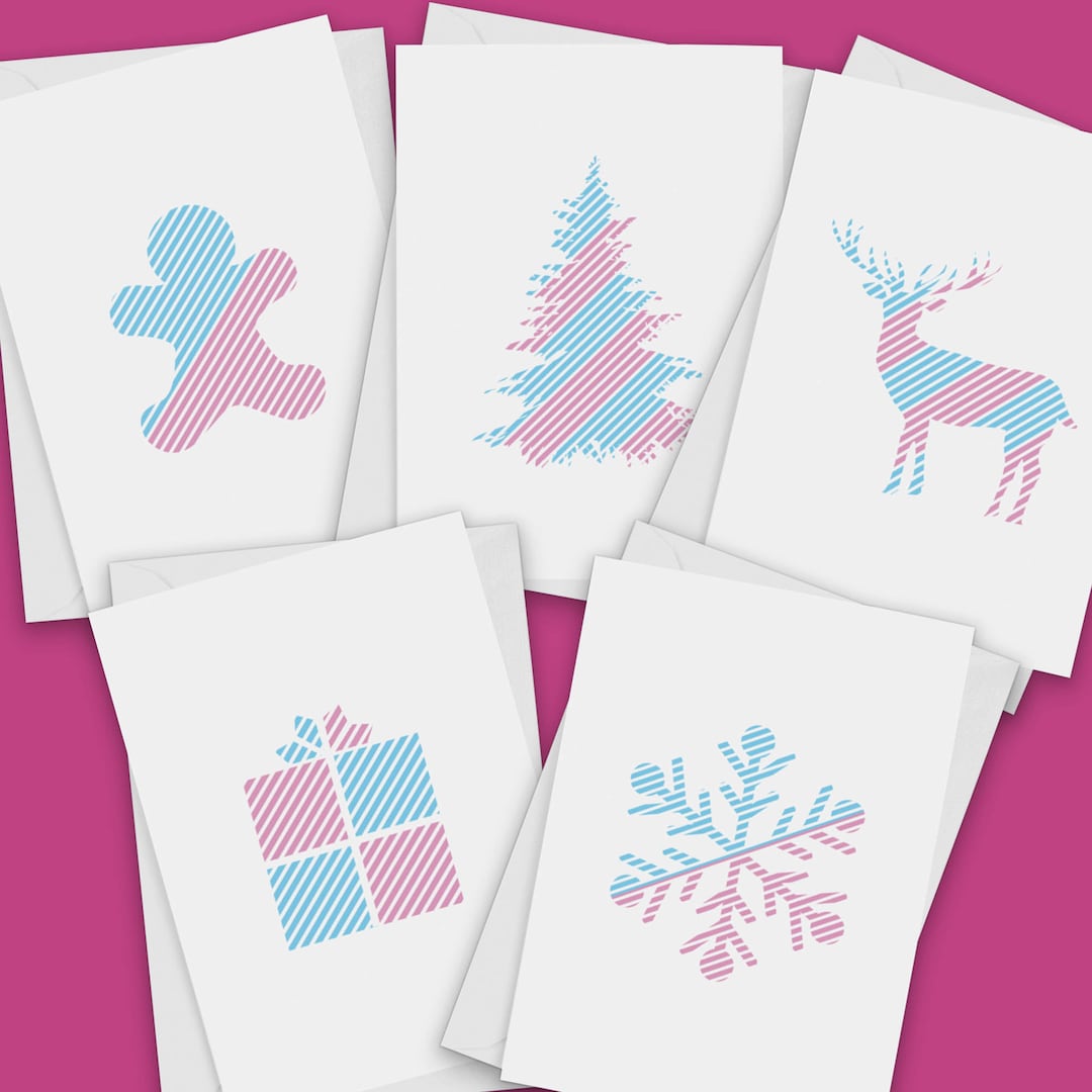 Set of Transgender Christmas Folded Greeting Cards & Envelope, Trans ...