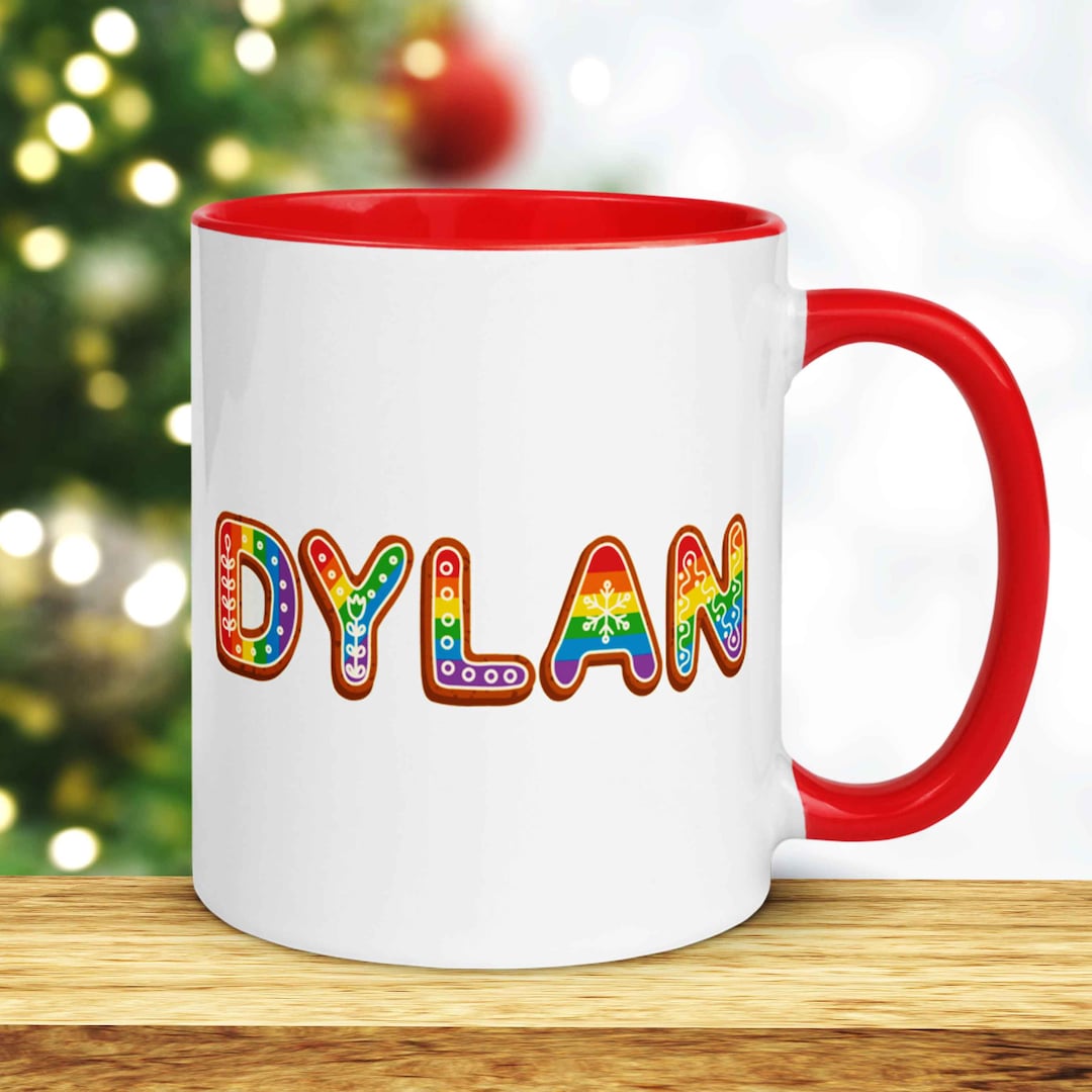Rainbow Christmas Gingerbread Cookie Gay Coffee Mug, LGBTQ Custom Name ...