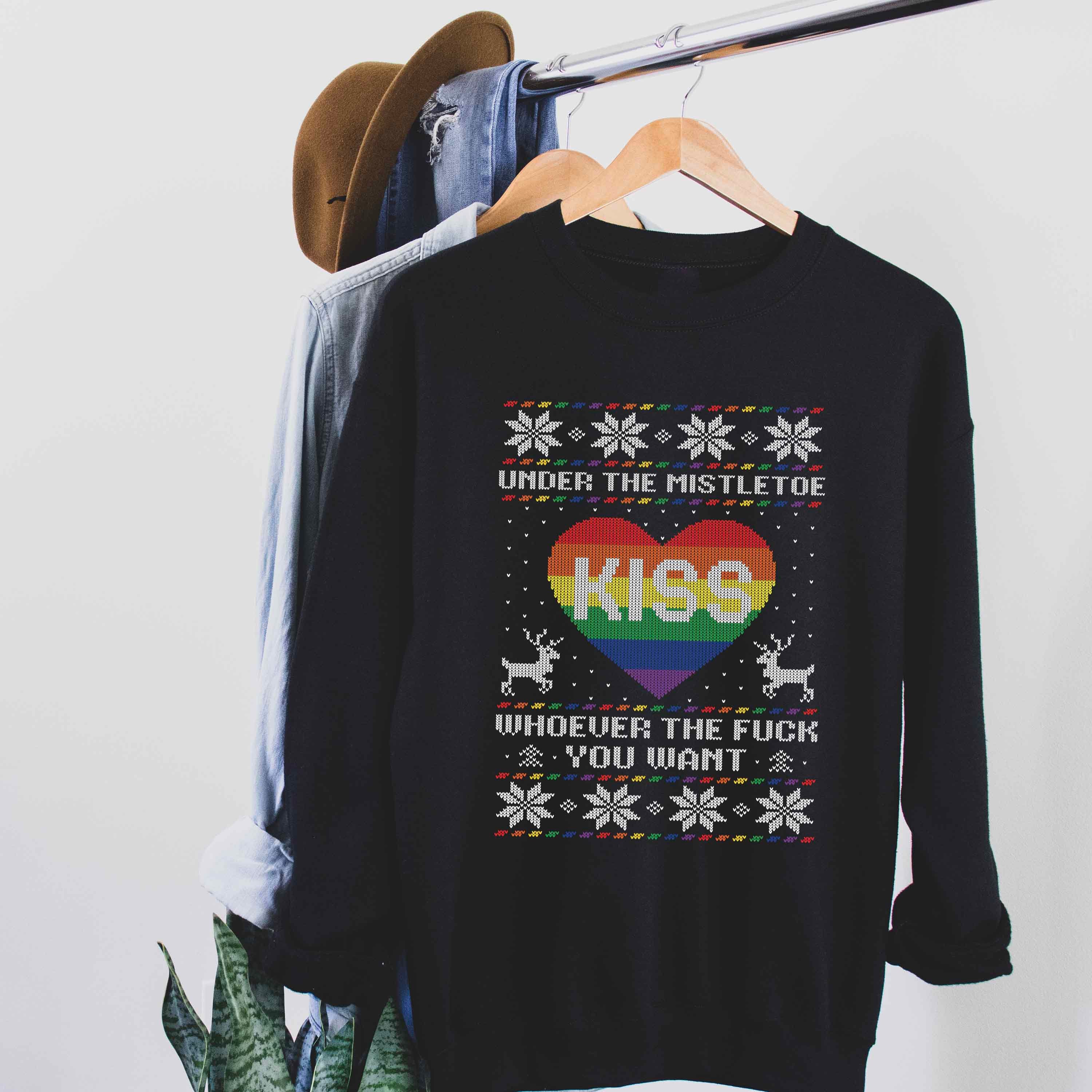LGBTQ Mistletoe Kiss Rainbow Ugly Gay Christmas Sweater LGBTQ - Etsy