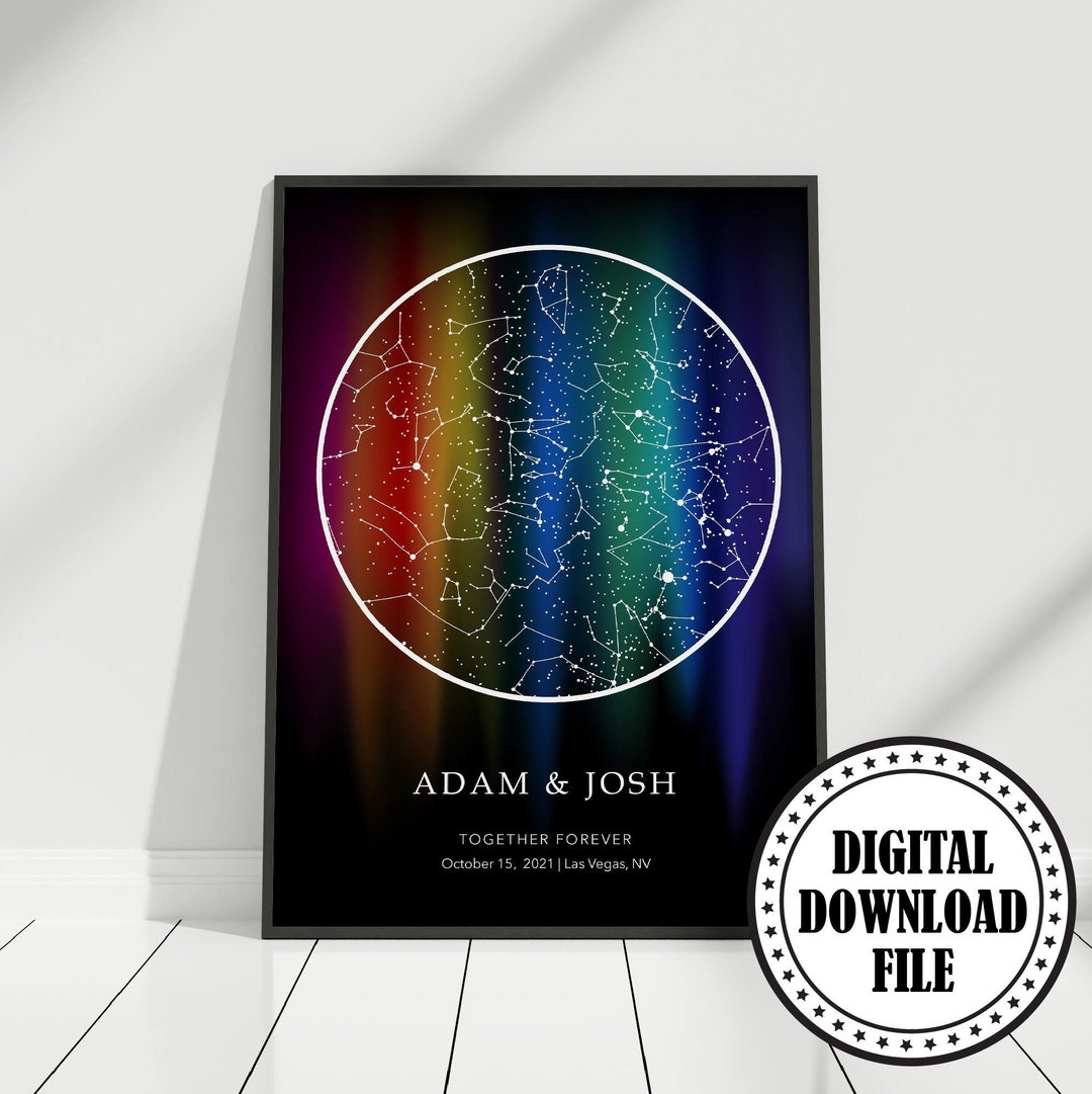 LGBTQ Custom Star Map by Date Rainbow Flag Gay Wedding Couple Gift for ...