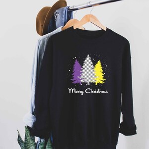 LGBTQ Flag Snowy Christmas Trees Plaid Merry Christmas Sweatshirt ...