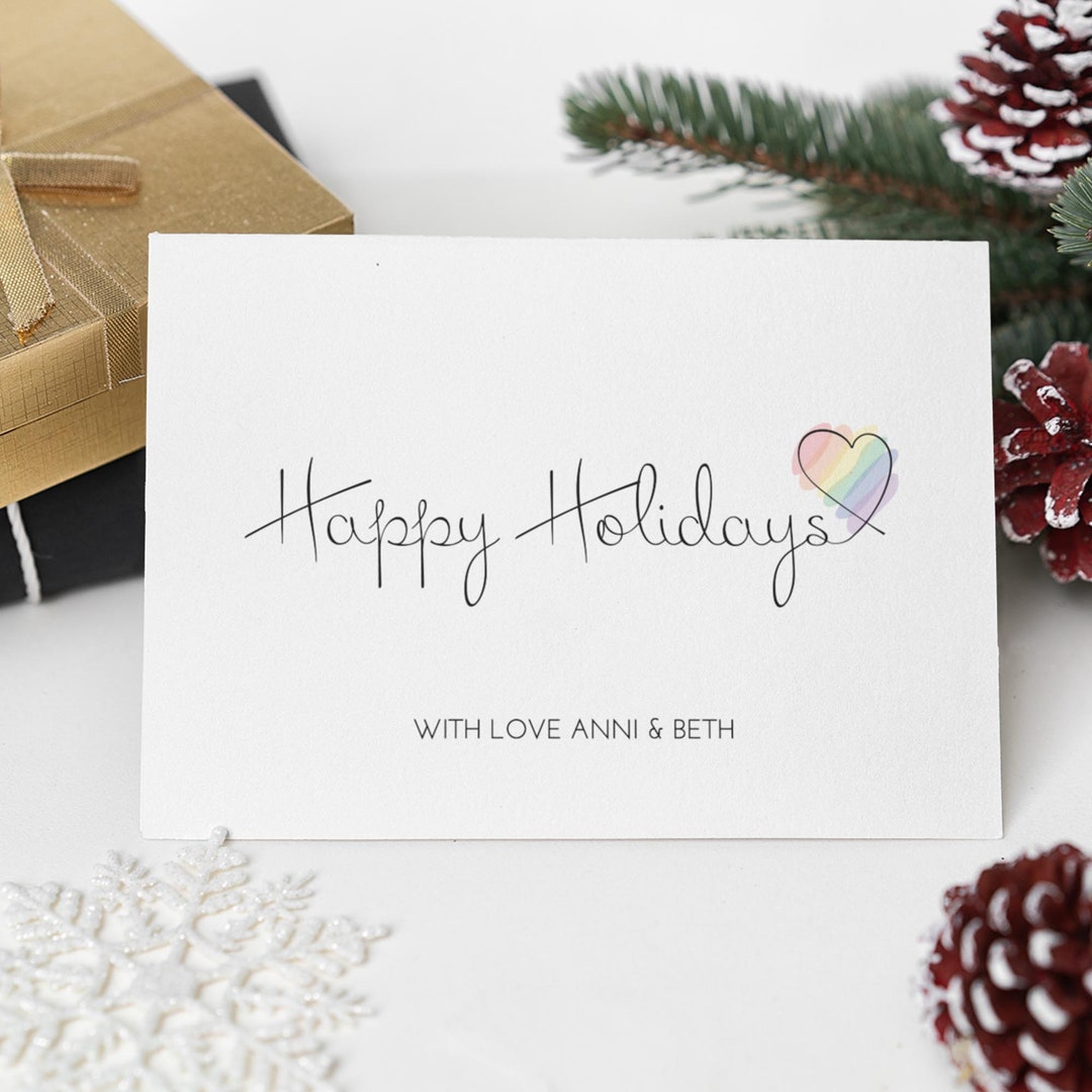 LGBTQ Happy Holidays Gay Christmas Card, Gay Family Holiday Custom Card ...