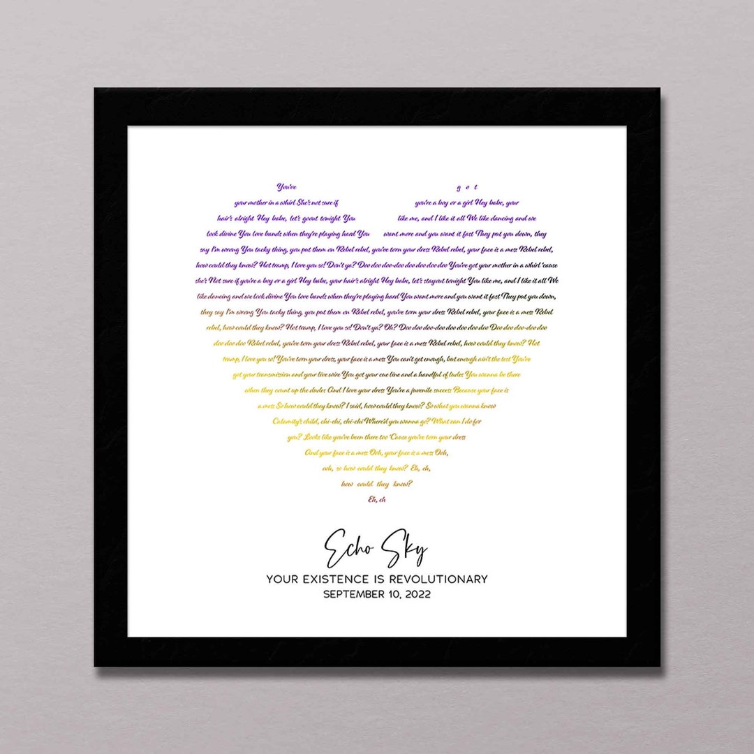 LGBTQ Nonbinary Flag Heart Custom Song Lyrics Print, Enby Flag Pride ...