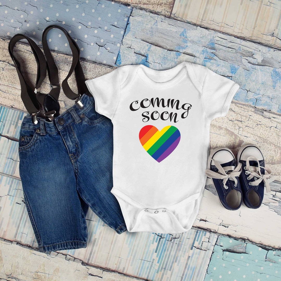 LGBTQ Pregnancy Announcement Baby Pride Coming Soon Bodysuit, Two ...