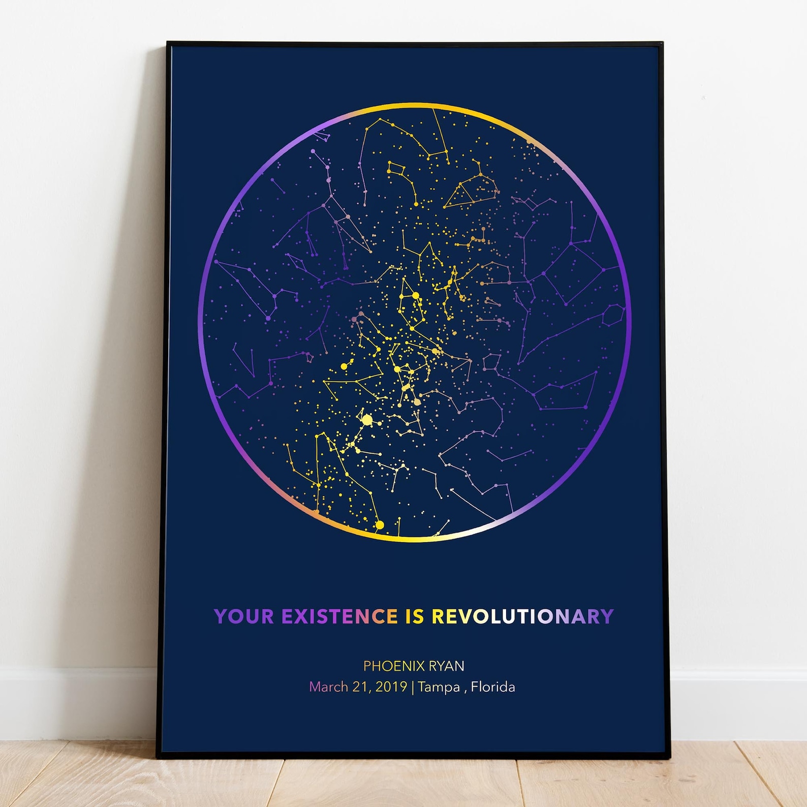 Nonbinary Flag Custom by Date Star Map Poster, Enby Pride Night Sky ...