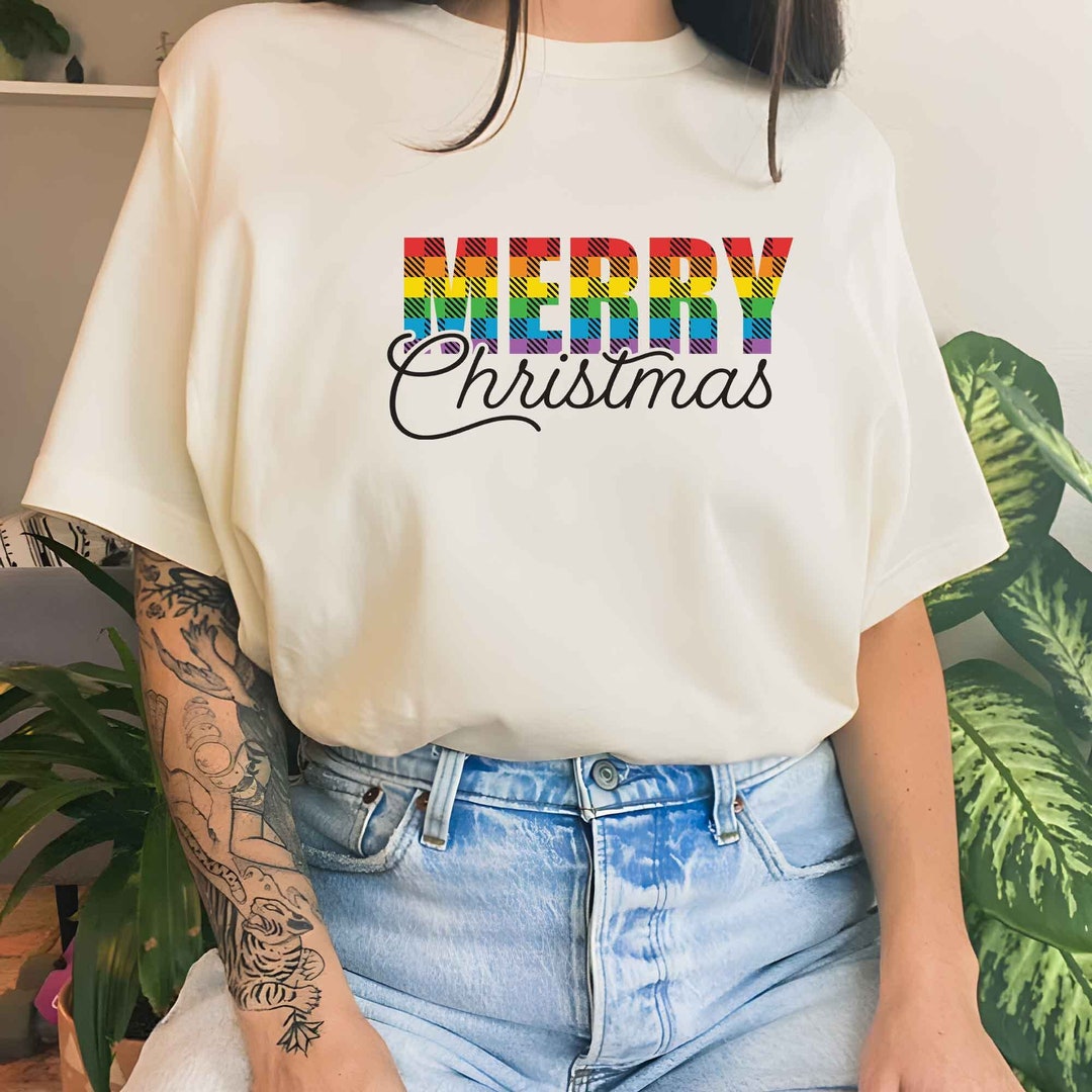Rainbow Merry Christmas Shirt for LGBTQ Gay Pride Christmas T-shirt for ...