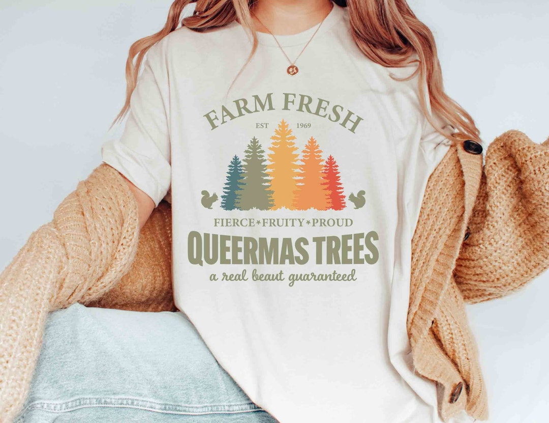 LGBTQ Farm Fresh Christmas Rainbow Tree Shirt, Gay Retro Christmas T ...