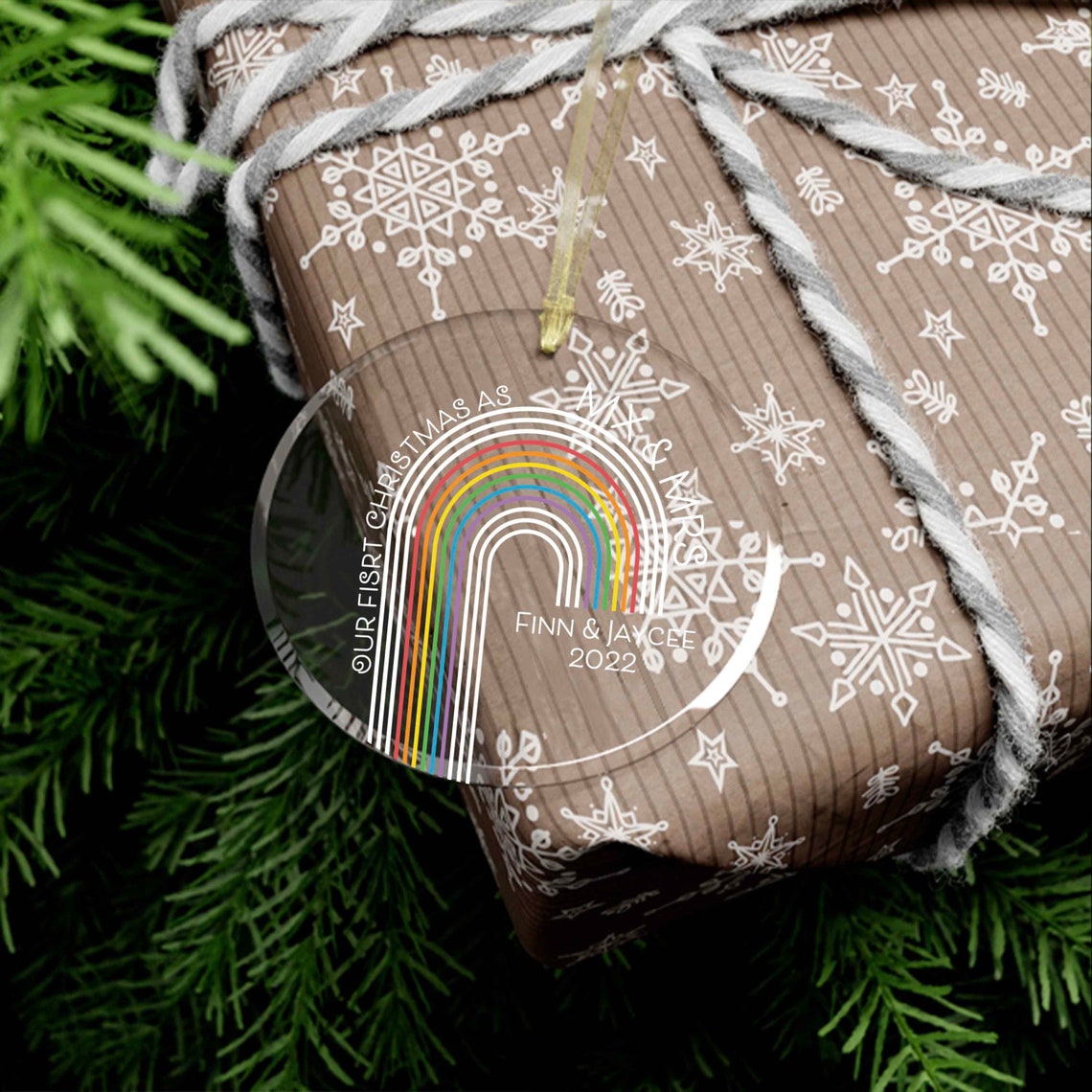 LGBTQ First Christmas Mx & Mrs Nonbinary Rainbow Ornament, Enby ...