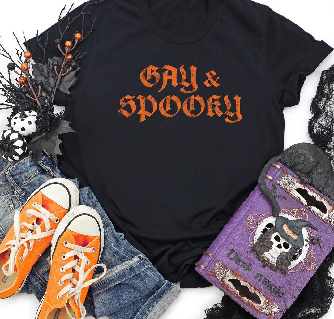 Gay & Spooky Funny Halloween Pride Shirt, LGBTQ Halloween Gay Tee, Gay ...