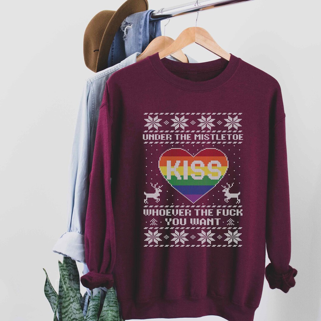 LGBTQ Mistletoe Kiss Rainbow Ugly Gay Christmas Sweater LGBTQ - Etsy