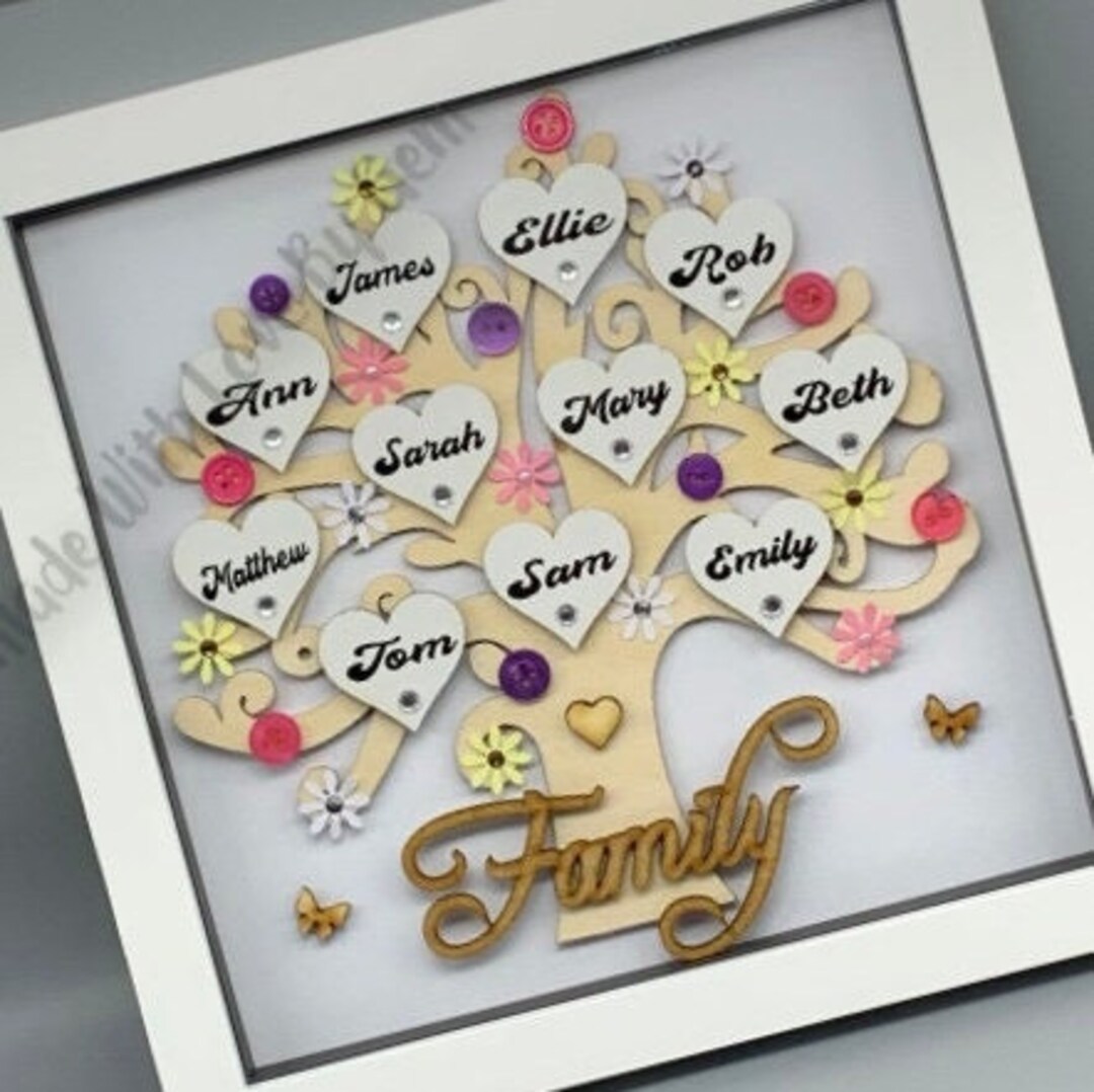 Personalised Large Wooden Family Tree Frame, Christmas Present, Wedding ...