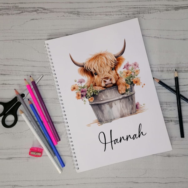 Personalised Notebook With Highland Cow - Etsy UK