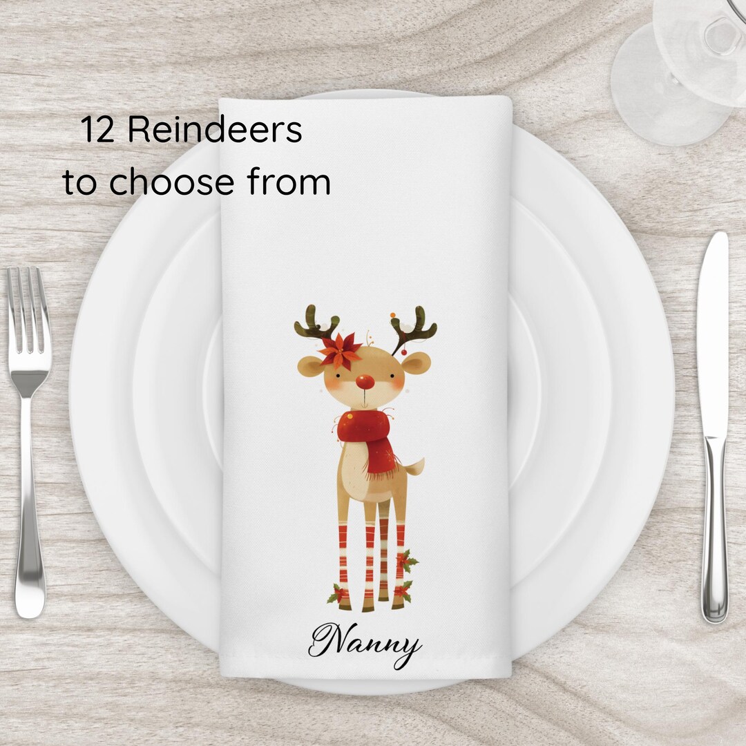 Personalised Reindeer Napkins, Christmas Table Decor Napkin Sets ...