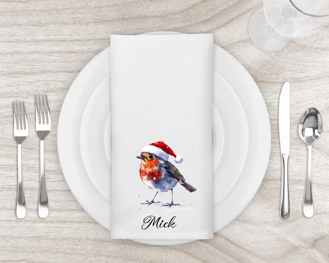 Personalised Christmas Robin Napkins, Reusuable Christmas Table Decor ...