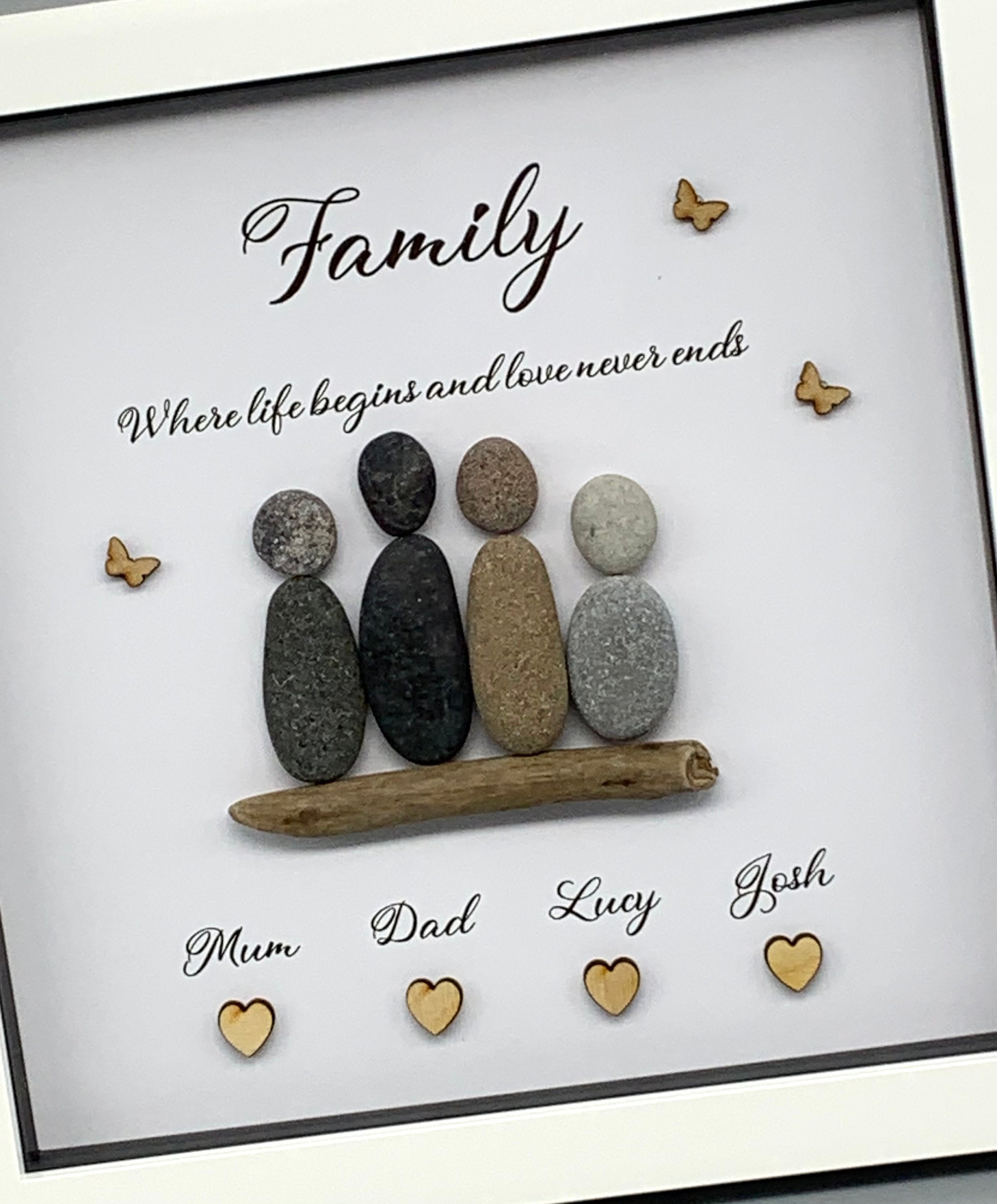 Pebble art family picture frame personalised gift frame for | Etsy
