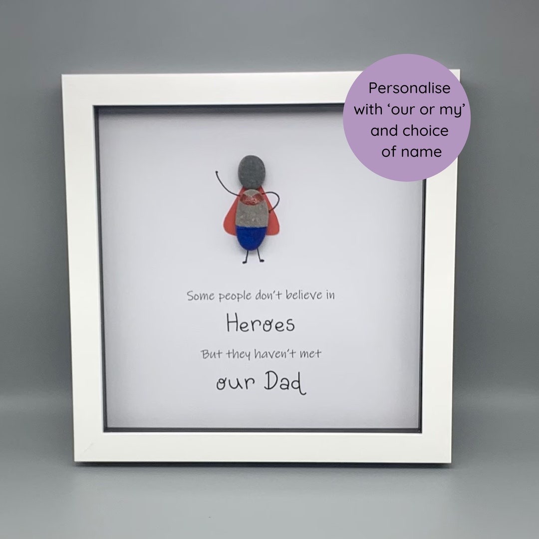 Personalised Superhero Dad Pebble Art Picture, Sci-fi Fan Wall Art Gift ...